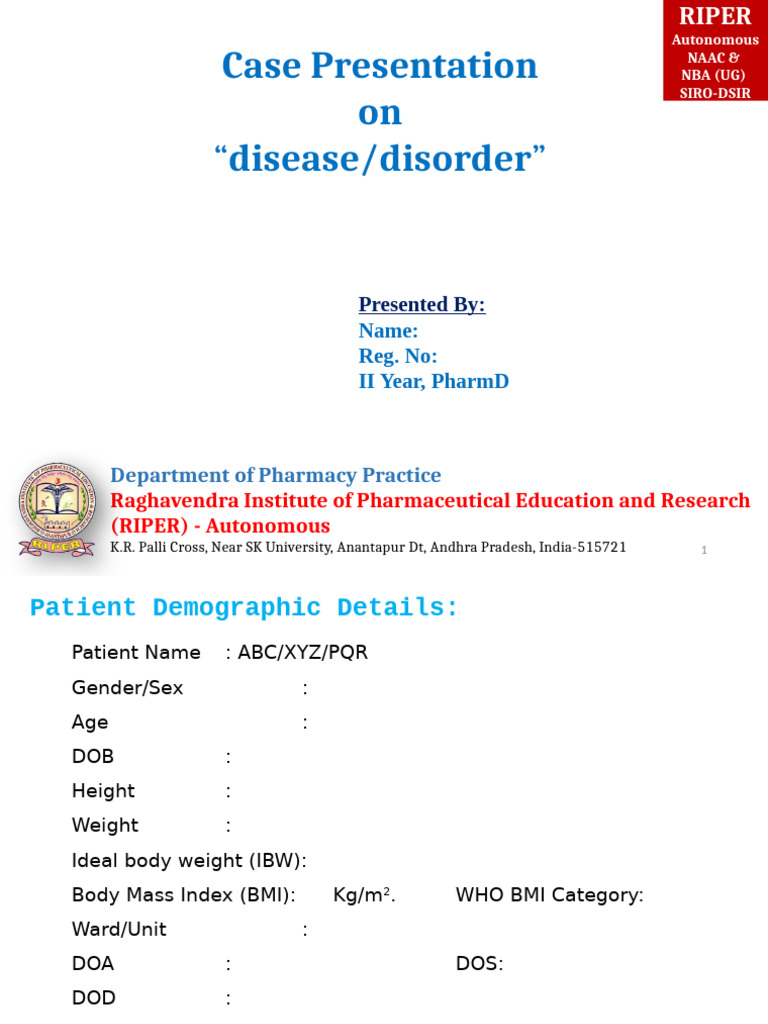 Case Presentation Template | PDF | Chemistry | Dose (Biochemistry)