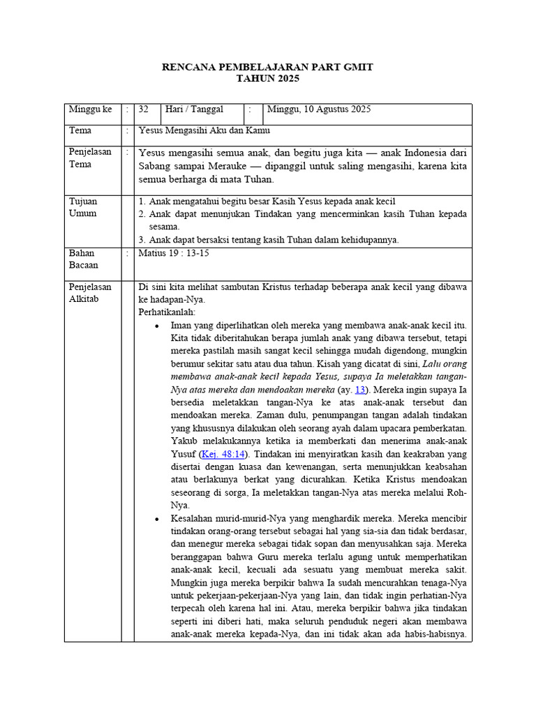 Rencana Pembelajaran Part Gmit 10 Agst. 2025 | PDF