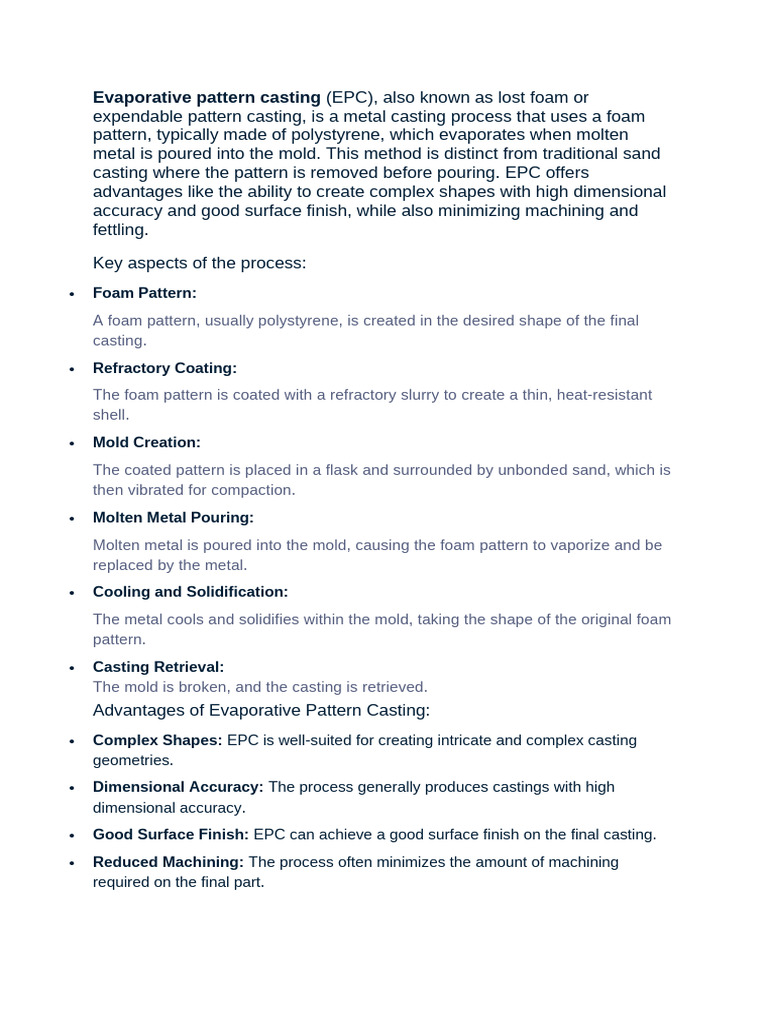 Evaporative Pattern Casting Overview | PDF | Casting | Mechanical ...