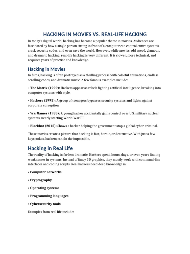 Hacking in Movies Vs Real Life Expanded | PDF | Security Hacker ...