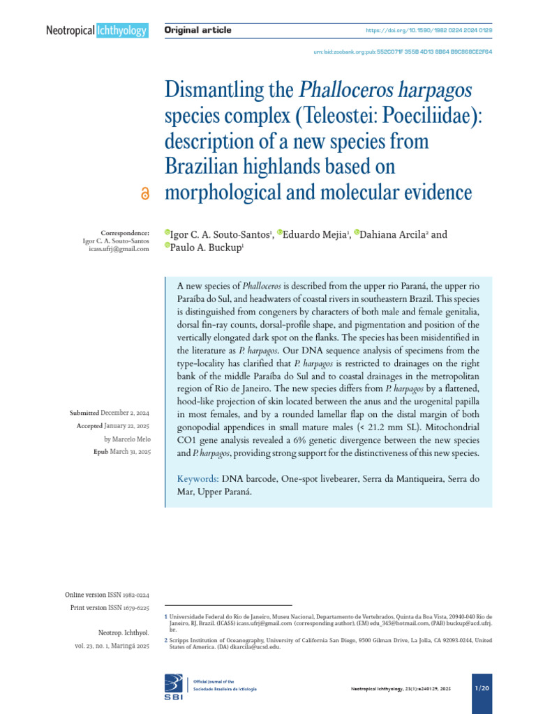 New Phalloceros Species from Brazil | PDF | Anatomical Terms Of Location