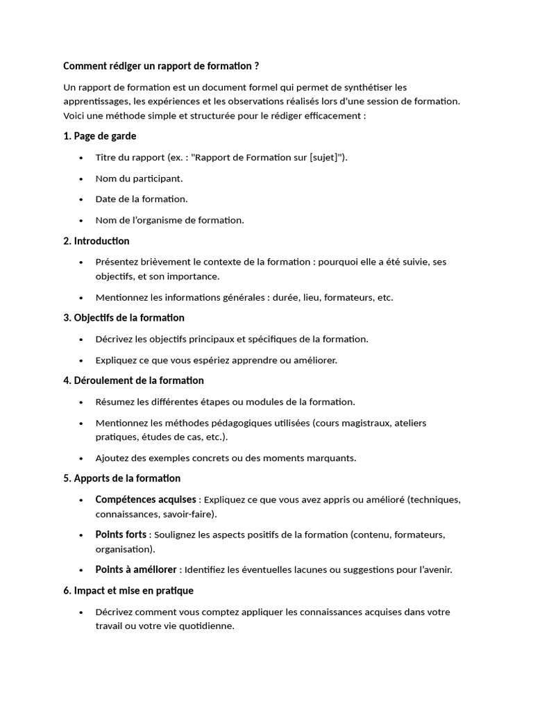 Rédaction d'un Rapport de Formation | PDF