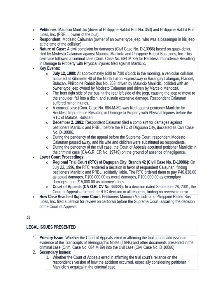 Manliclic Vs Calaunan | PDF | Negligence | Lawsuit