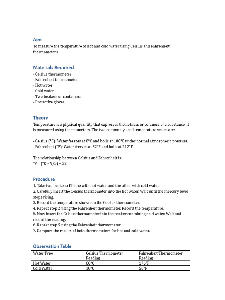 Measuring Temperature Project Class6 | PDF
