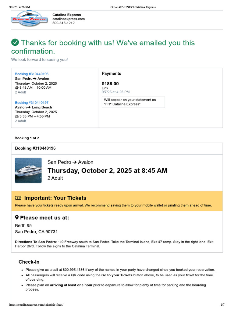 Schedule & Fares _ Catalina Express | PDF | Arbitration | Baggage