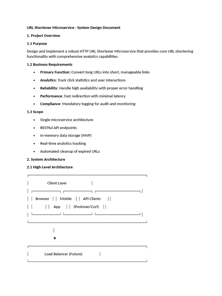 URL Shortener Microservice System Design | PDF | Internet | Software Engineering