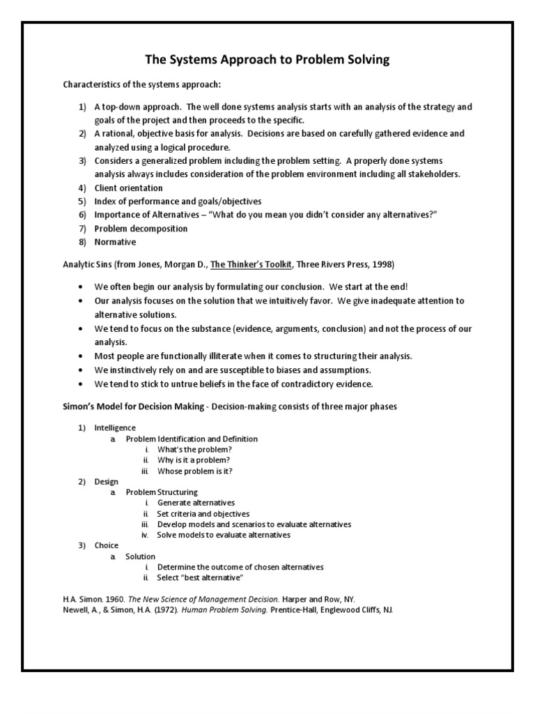 Systems Approach To Problem Solving | PDF | System | Decision Making