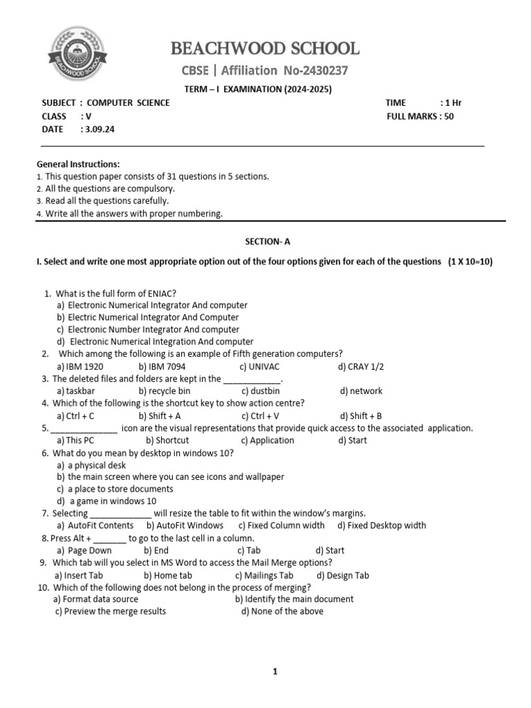 Computer Science Exam Questions 2024 | PDF | Office Equipment | Computing