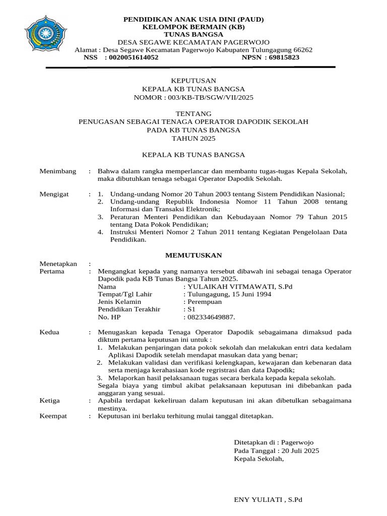 SK Operator Sekolah | PDF