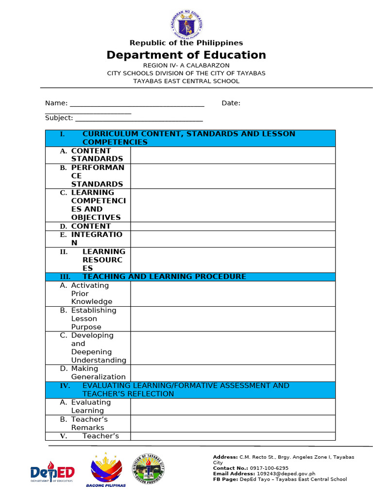 DLL for COT Template (English Content)-Portrait | PDF