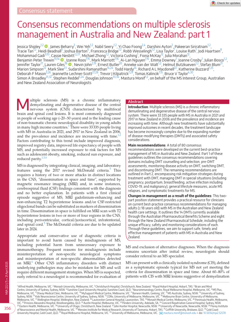 MS Management Guidelines for Australia & NZ | PDF | Multiple Sclerosis ...