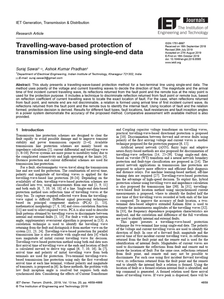 Single-End Travelling Wave Protection | PDF | Transmission Line | Waves