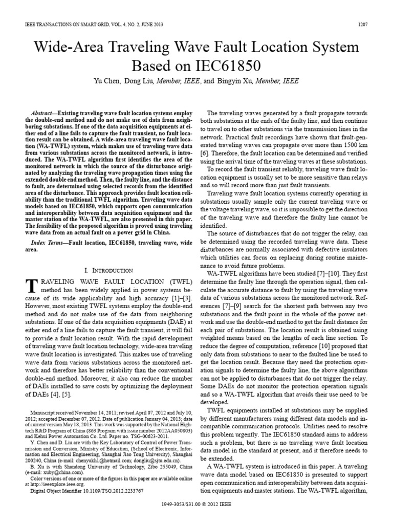 Wide-Area Traveling Wave Fault Location System Based on IEC61850 | PDF
