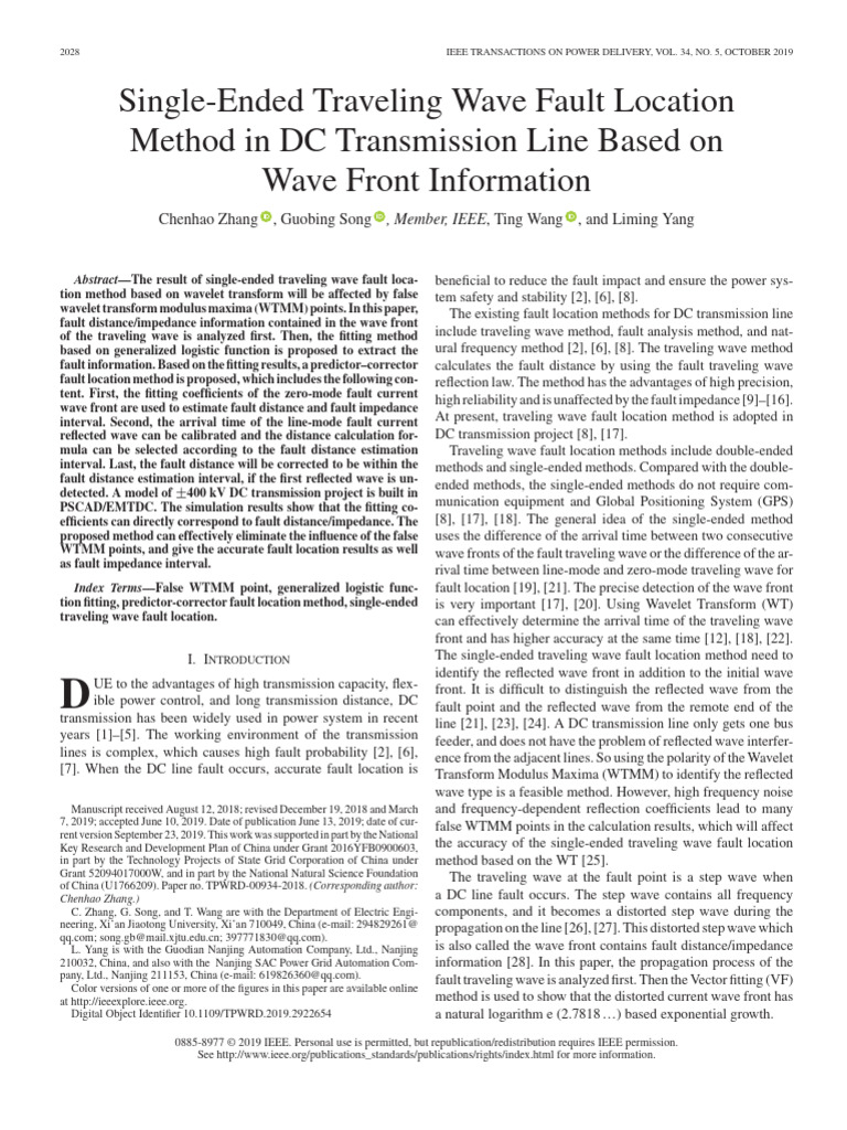 Single-Ended Traveling Wave Fault Location Method in DC Transmission ...