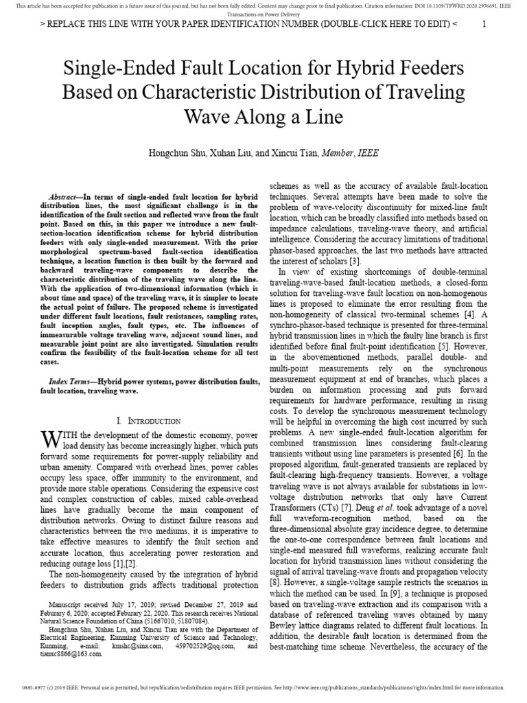 Single-Ended Fault Location for Hybrid Feeders Based on Characteristic Distribution of Traveling ...