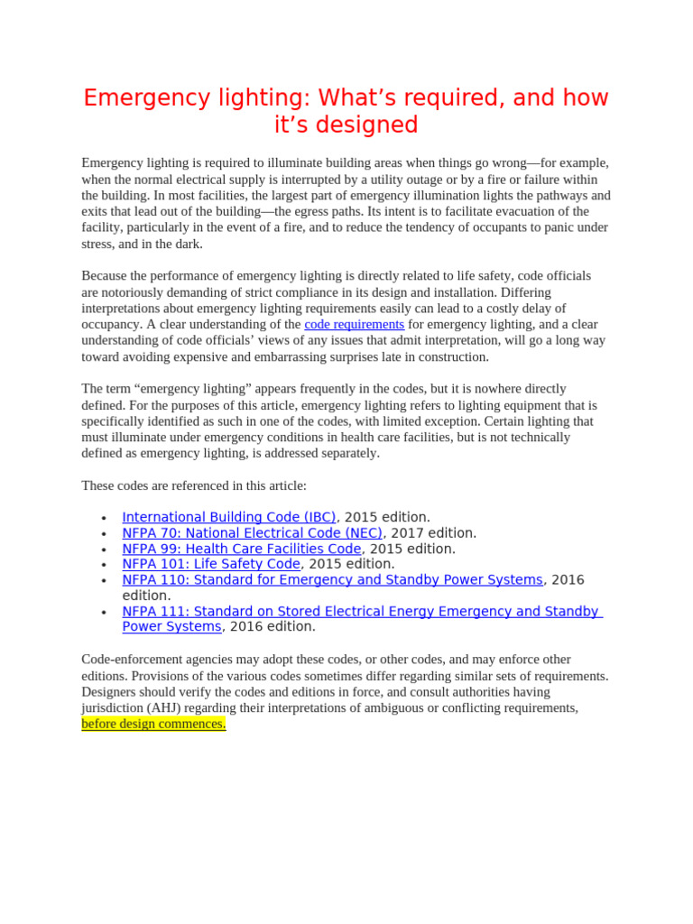 NEC Emergency Lighting Requirements Explained | PDF | Lighting | Light