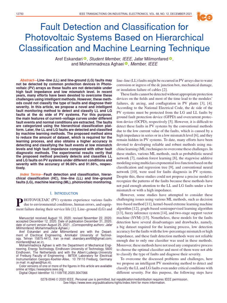 Fault Detection and Classification For Photovoltaic Systems Based On ...