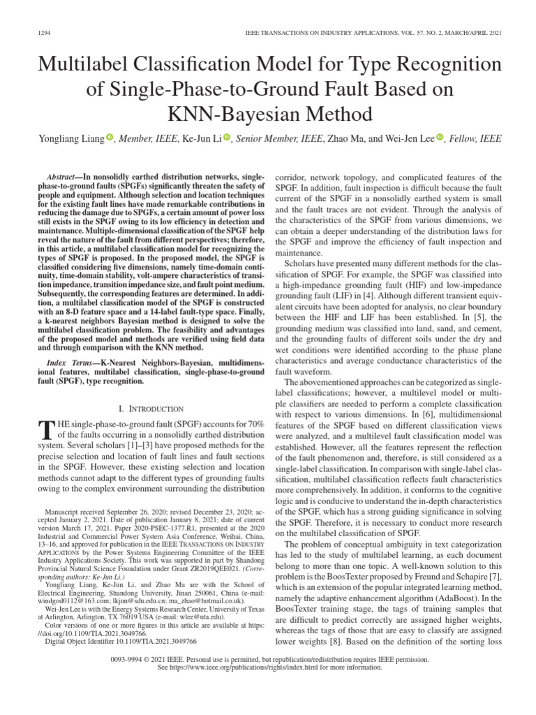 Multilabel Classification Model for Type Recognition of Single-Phase-To ...