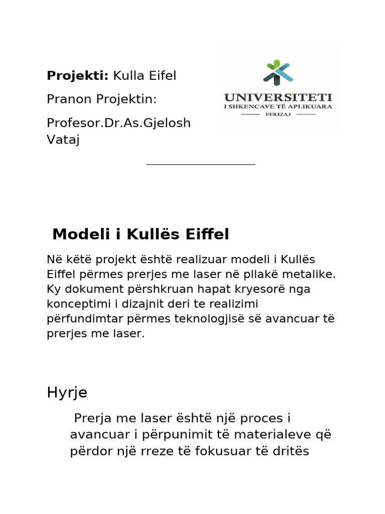 Projekti Prerja Me LaserÂ Modeli I KullÃ S Eiffel NÃ Kã Tã Pro | PDF