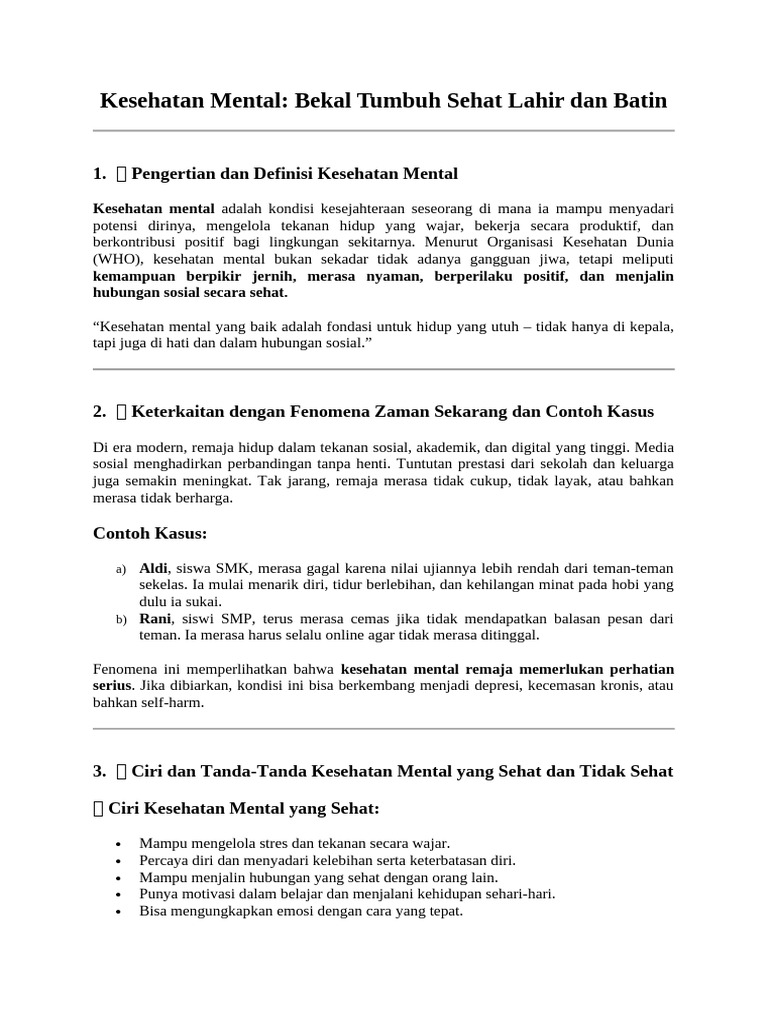 6. Materi Bahan Bacaan - Mental Health | PDF