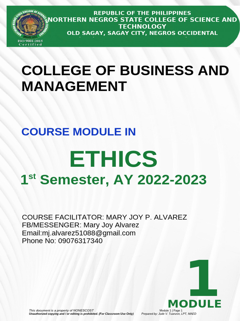Ethics Module 1 AY22 23 | PDF | Morality | Cancer