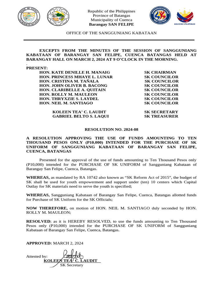 SK Uniform Fund Resolution in Cuenca | PDF | Youth | Youth Organizations