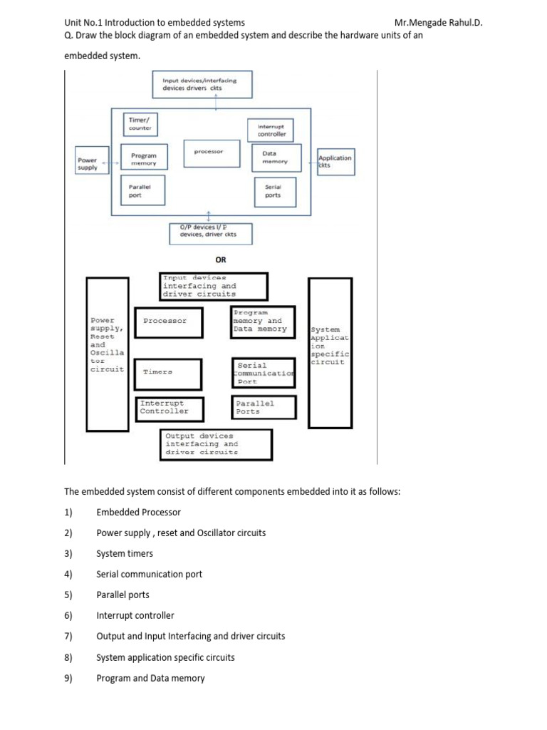 Unit 1 ESY Overview of Embedded Sytem | PDF | Embedded System | Central Processing Unit