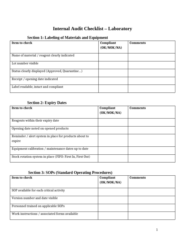 Checklist Audit Laboratoire - Copie | PDF | Safety