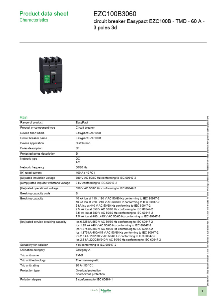 Easypact EZC100B Circuit Breaker Specs | PDF | Alternating Current ...
