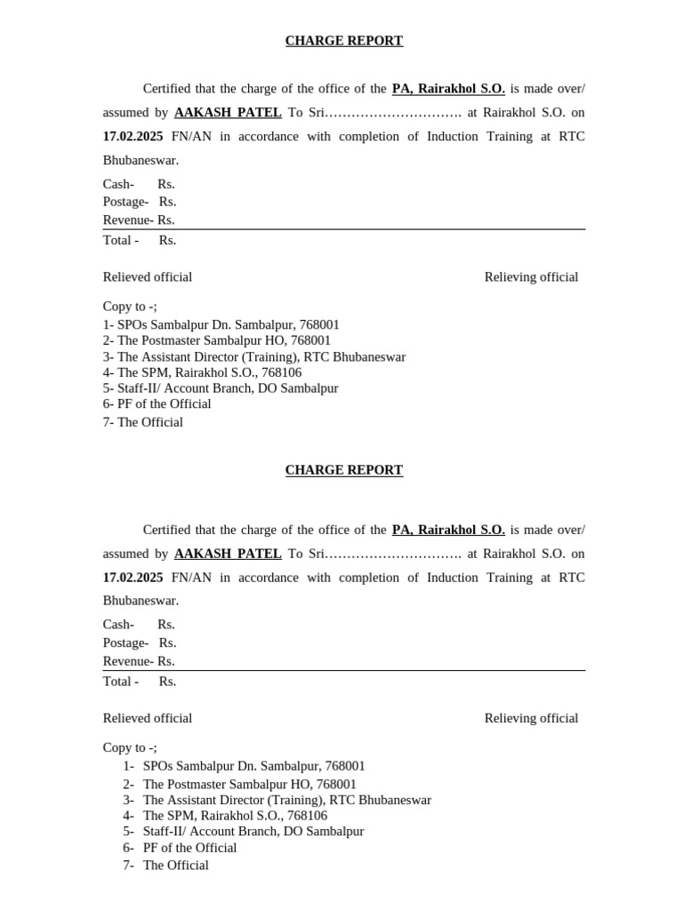 Rairakhol S.O. Charge Report 2025 | PDF