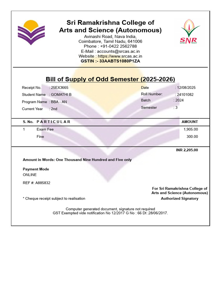 College Fee Receipt | PDF