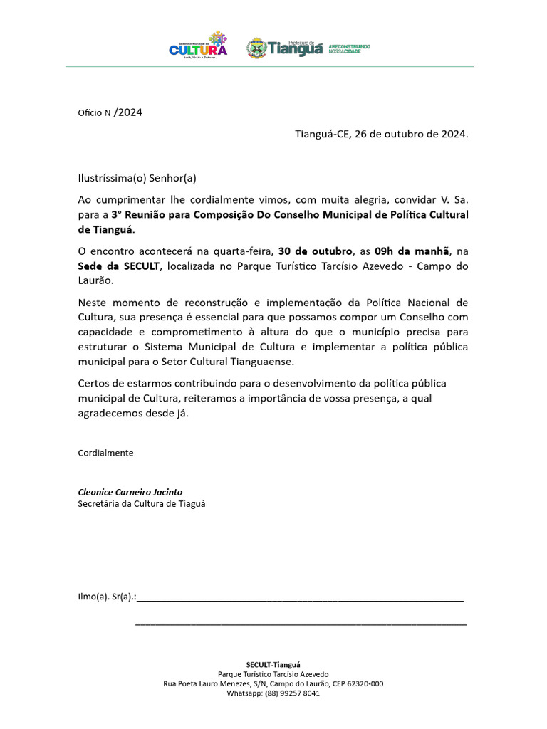 Oficio Convite 3 Reuniao Conselho | PDF