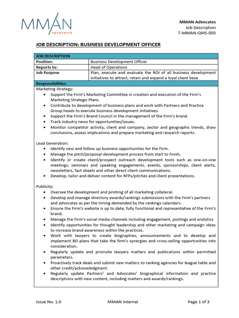 Business Development Officer JD v2.0 | PDF | Marketing | Marketing Strategy