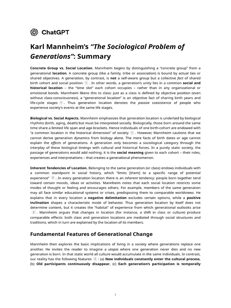 Karl Mannheim's "The Sociological Problem of Generations" - Summary ...
