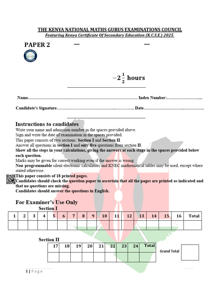 Kenya K.C.S.E. 2025 Maths Exam Paper 2 | PDF | Logarithm | Angle