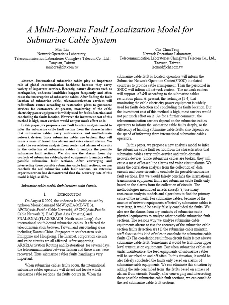 Submarine Cable Fault Localization Model | PDF | Earthquakes ...