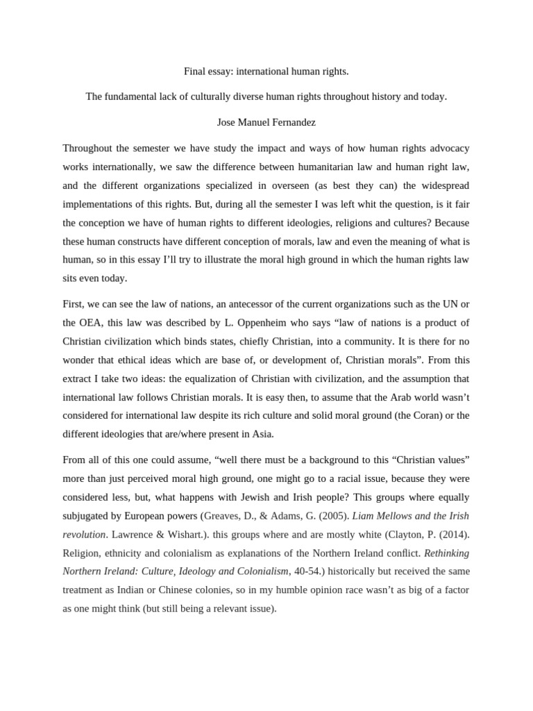 Final Essay Human Rights of The Importance of Culture As A Right | PDF ...
