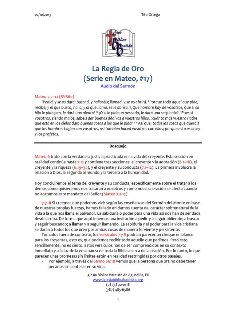 La Regla de Oro en Mateo 7:7-12 | PDF | regla de oro | Oración