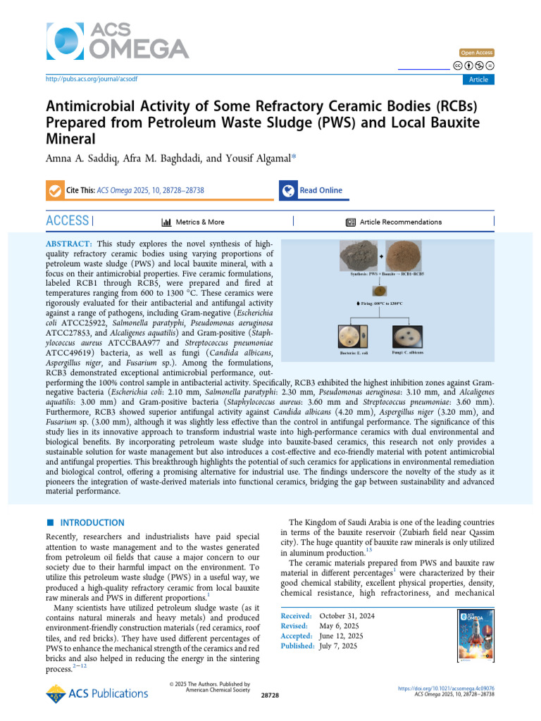 2025 Antimicrobial Activity of Some Refractory Ceramic Bodies (Rcbs ...