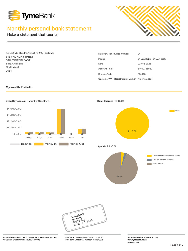 Tyme Bank SMS Notification Invoice | PDF | Debit Card | Banks