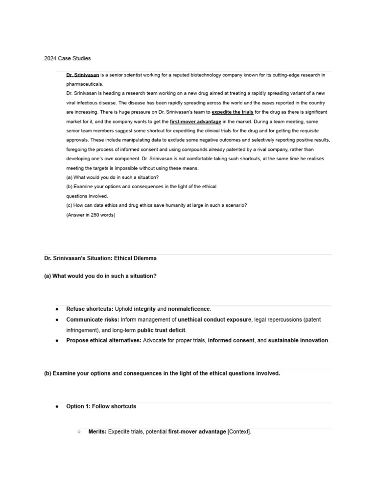 Case Studies Pyq-1 | PDF | Medical Ethics | Corporate Social Responsibility