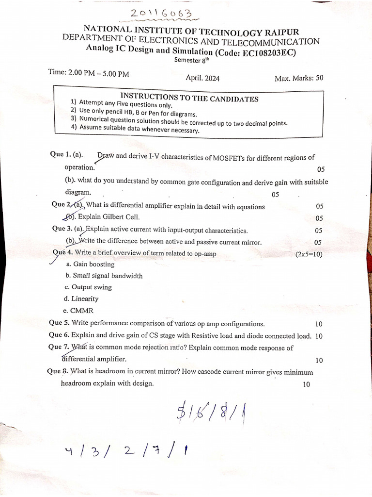 7&8th Semester Ece 2024 Mid and End Question Paper | PDF