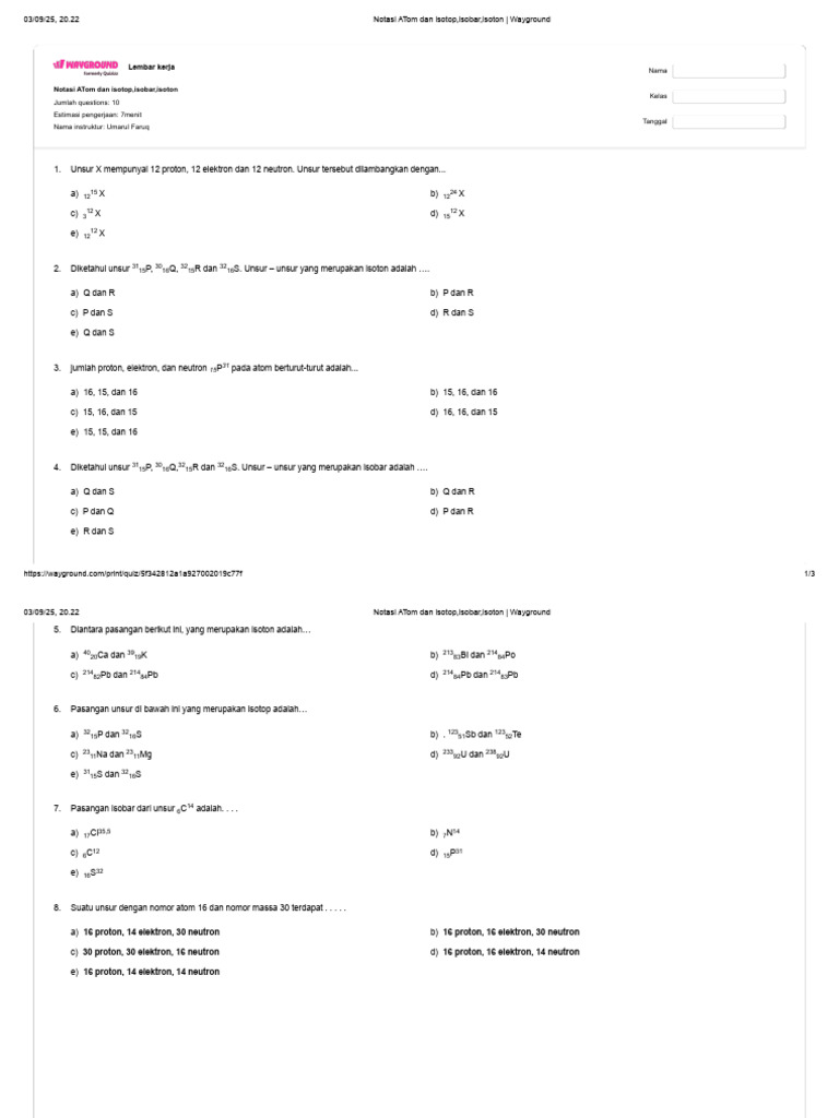 Notasi ATom Dan Isotop, Isobar, Isoton - Wayground | PDF