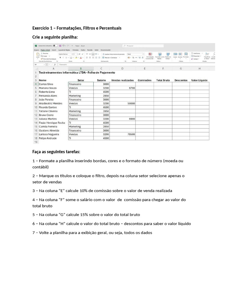Exercícios de Excel | PDF | Planilha