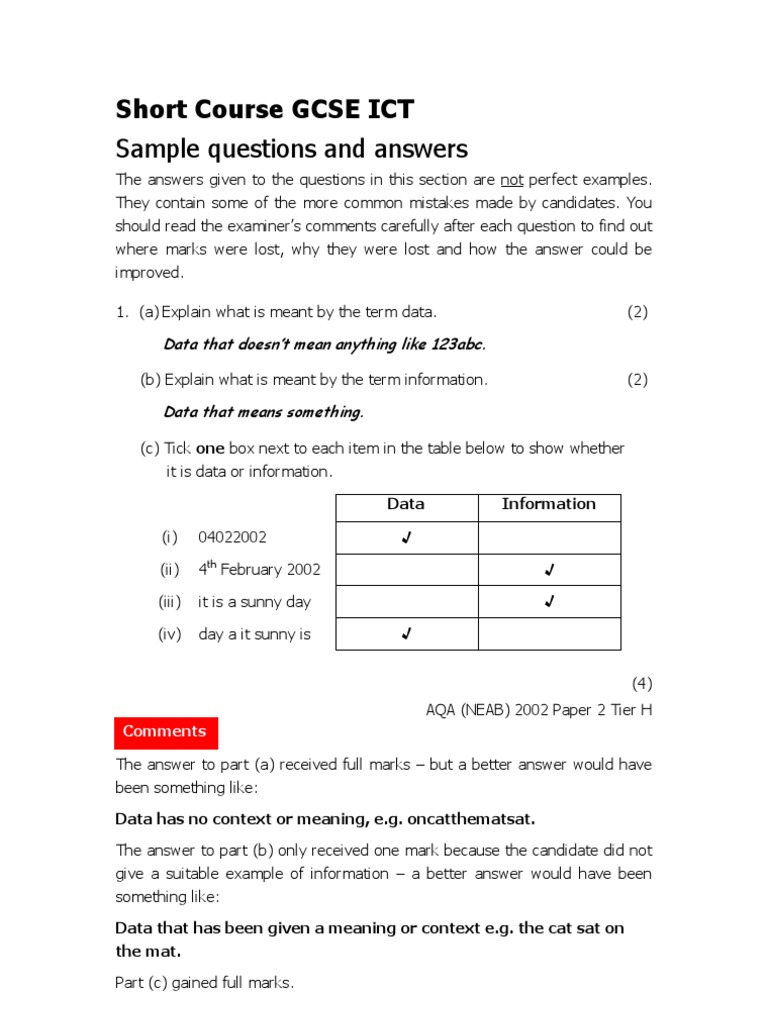 Gcse - Sample Papers | PDF | Spreadsheet | Data