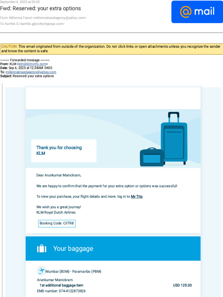 KLM Extra Baggage Payment Confirmation | PDF | Aviation