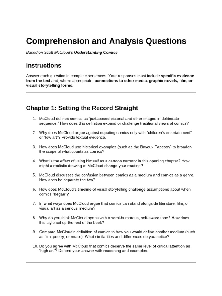 Analysis Questions on Understanding Comics | PDF | Comics