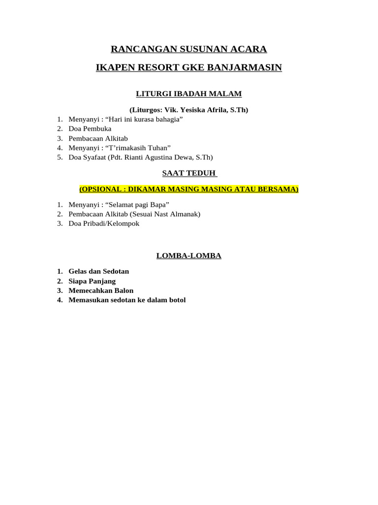 Susunan Acara Ibadah Ikapen GKE | PDF