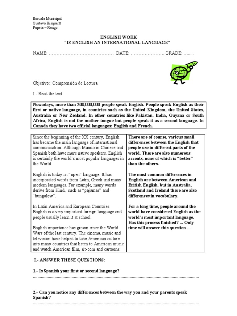 Escuela Municipal Gustavo Bisquertt Popeta – Rengo English Worksheet ...