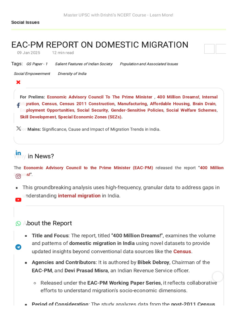 EAC-PM Report On Domestic Migration | PDF | Human Migration | Migrant ...